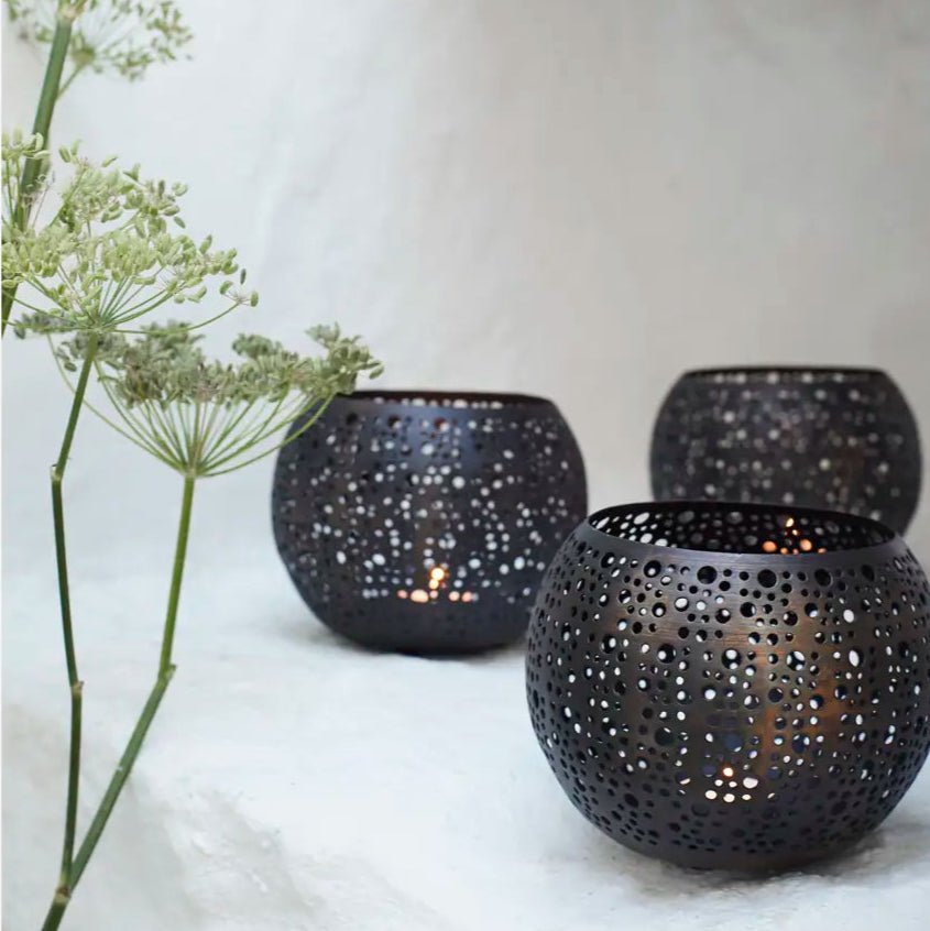 Copper Brown Iron T-Light Holder - Elegant Candle Decor — stoneandbeige