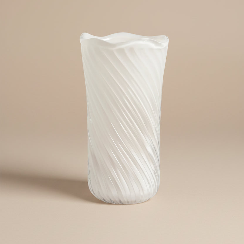Handmade White Twist Shape Glass Vase - stoneandbeige